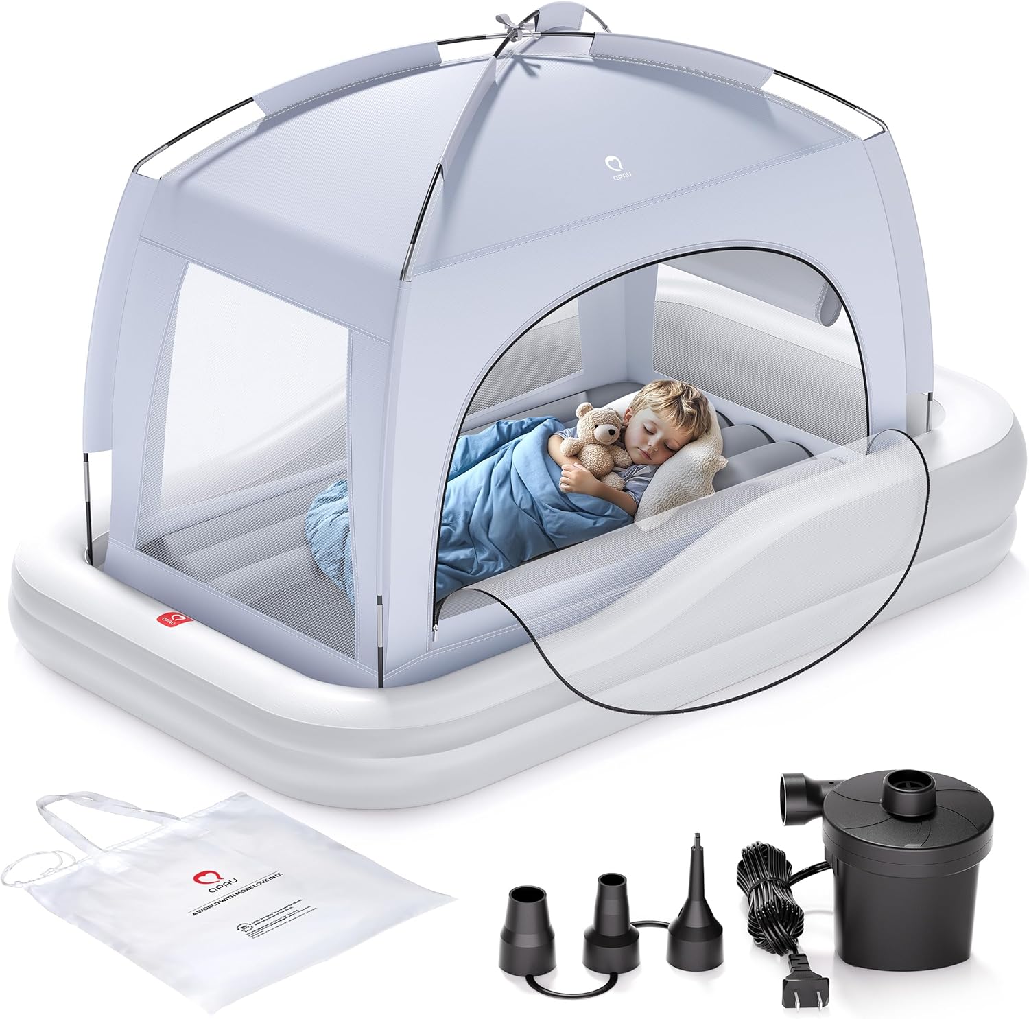 Inflatable Toddler Travel Bed with Tent & Mosquito Net - QPAU