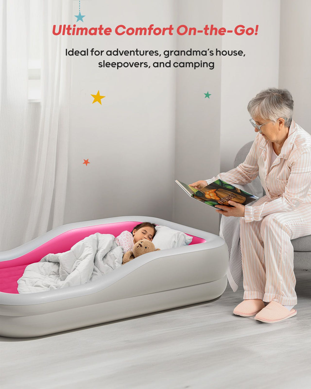 QPAU Large Inflatable Toddler Travel Bed, outdoor & indoor travel ...