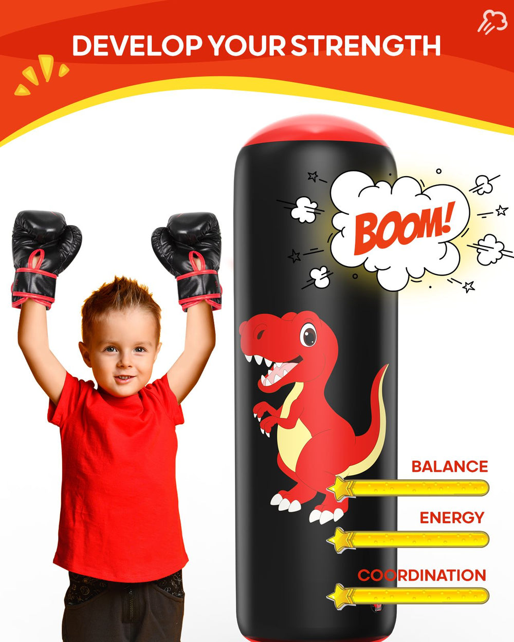 QPAU Dinosaur Inflatable Punching Bag for Kids 3-6