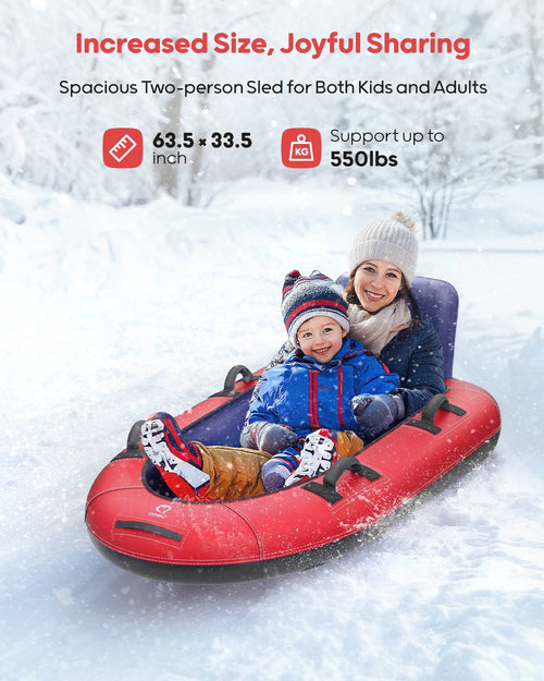 QPAU 2 Person inflatable Snow Sled with Premium Canvas Cover