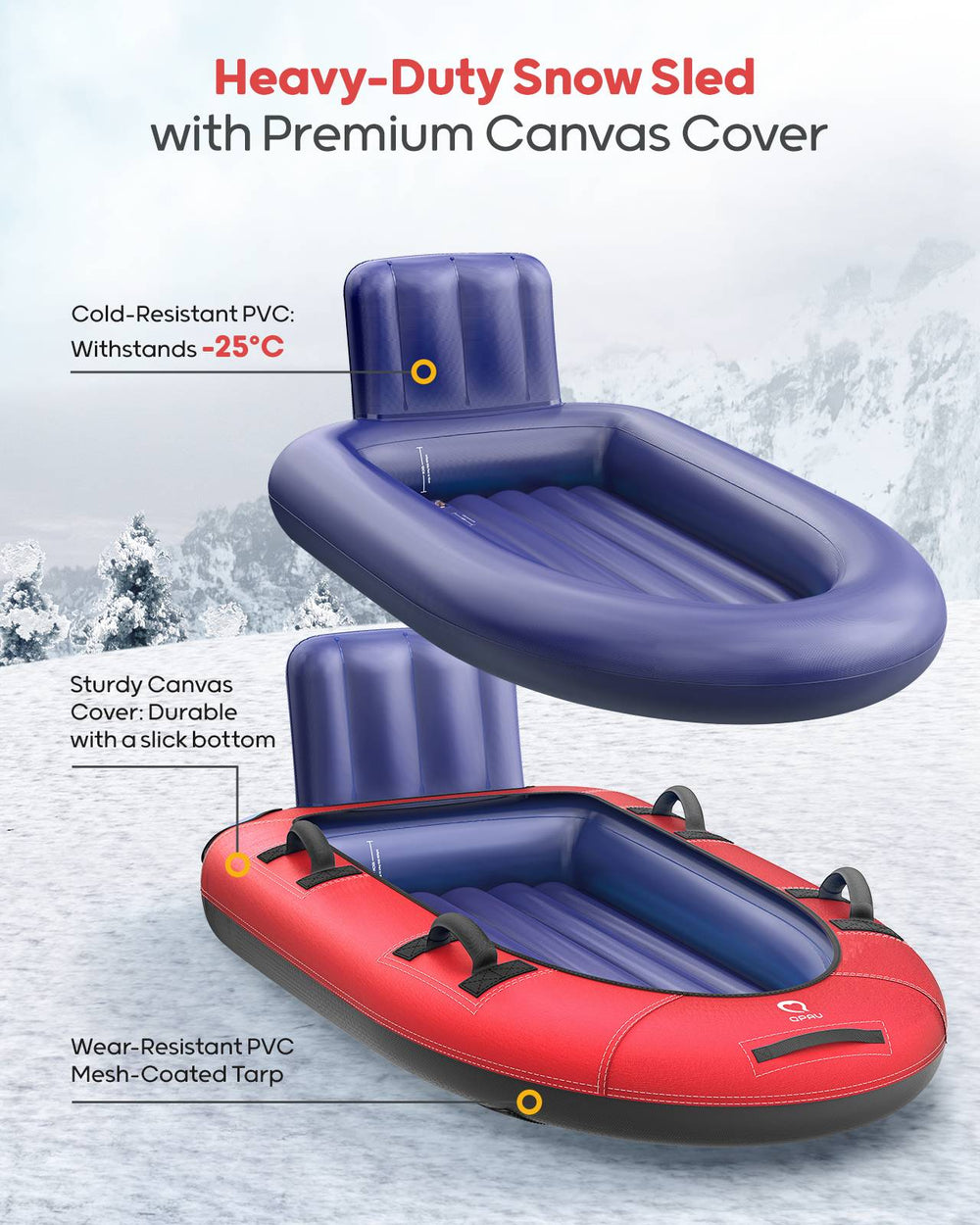 QPAU 2 Person inflatable Snow Sled with Premium Canvas Cover