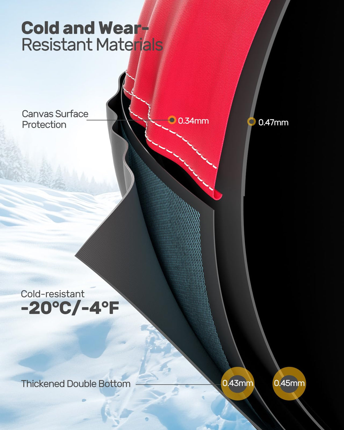QPAU 48" Inflatable Snow Tube & Sled for Kids & Adults with Canvas Cover