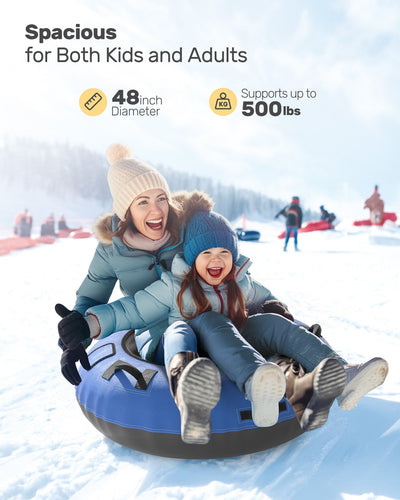 QPAU 48" Inflatable Snow Tube & Sled for Kids & Adults with Canvas Cover