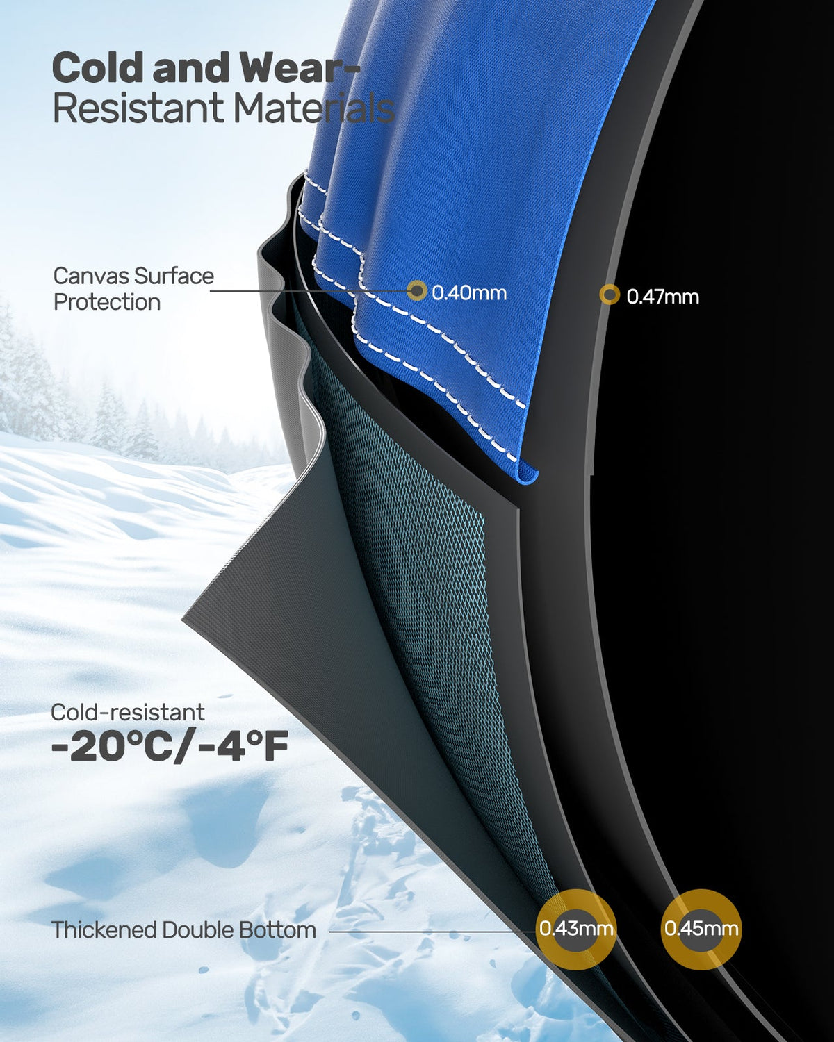 QPAU 48" Inflatable Snow Tube & Sled for Kids & Adults with Canvas Cover