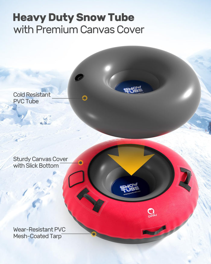 QPAU 48" Inflatable Snow Tube & Sled for Kids & Adults with Canvas Cover